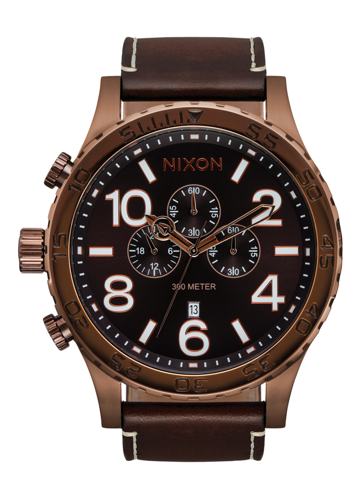 51-30 Chrono Leather Watch | Chocolate / Dark Roast / Brown | Men's Chronograph Watch – Nixon AU