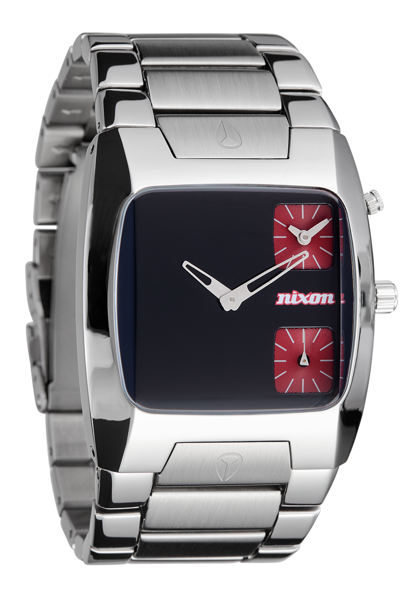 Limited Edition Nixon Banks Watch | Silver / Red | Analog GMT Watch ...